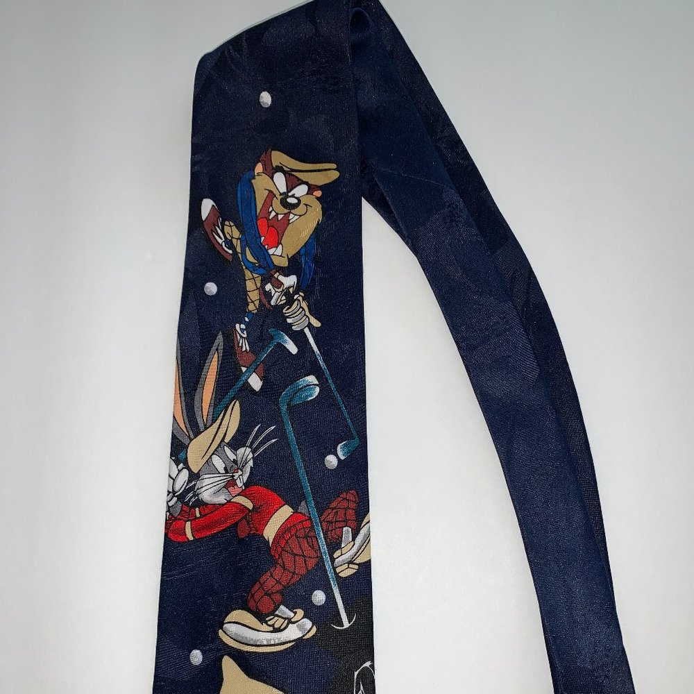 1996 Looney Tunes Bugs Bunny Taz Playing Golf Tie - Gem
